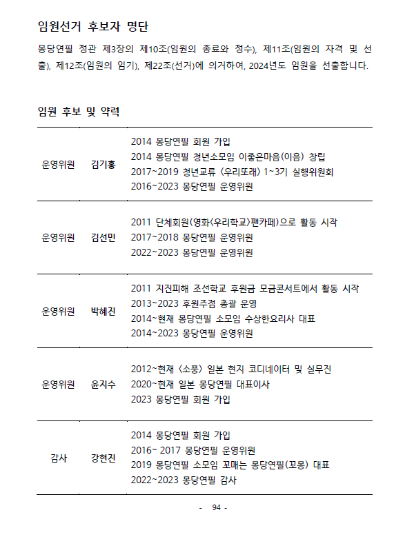 [2024총회④] 2024 임원 후보를 소개합니다 공지사항 조선학교와 함께하는 사람들 몽당연필